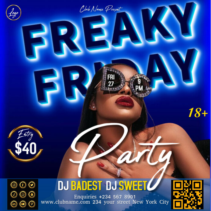 Blue Gradient Freaky Friday Night Party Instagram Post Template ...
