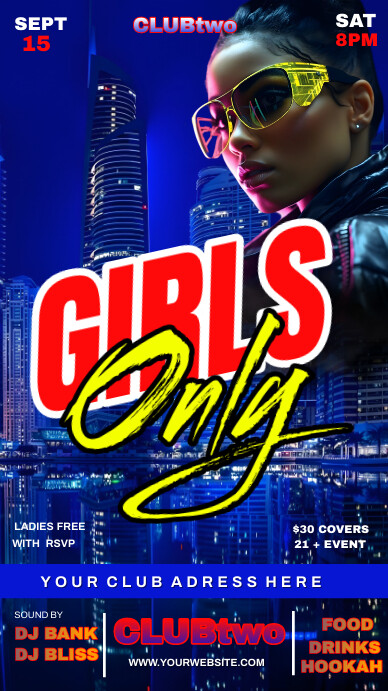 Blue Gradient Girls Only Digital Display (9:1 Template | PosterMyWall