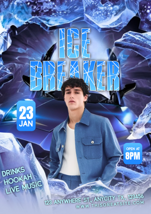 Blue Gradient Ice Breaker Party Night A4 Template | PosterMyWall
