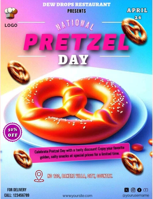 Blue Gradient Pretzel Day Flyer (us Letter) Template | PosterMyWall