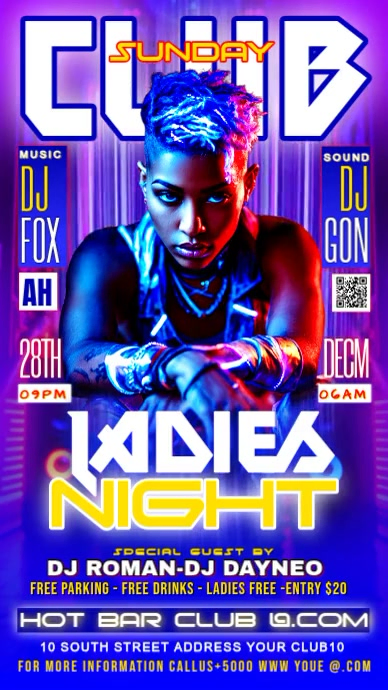 Copy of Blue Gradient Sunday Ladies Night Club Party Flyer Youtube ...