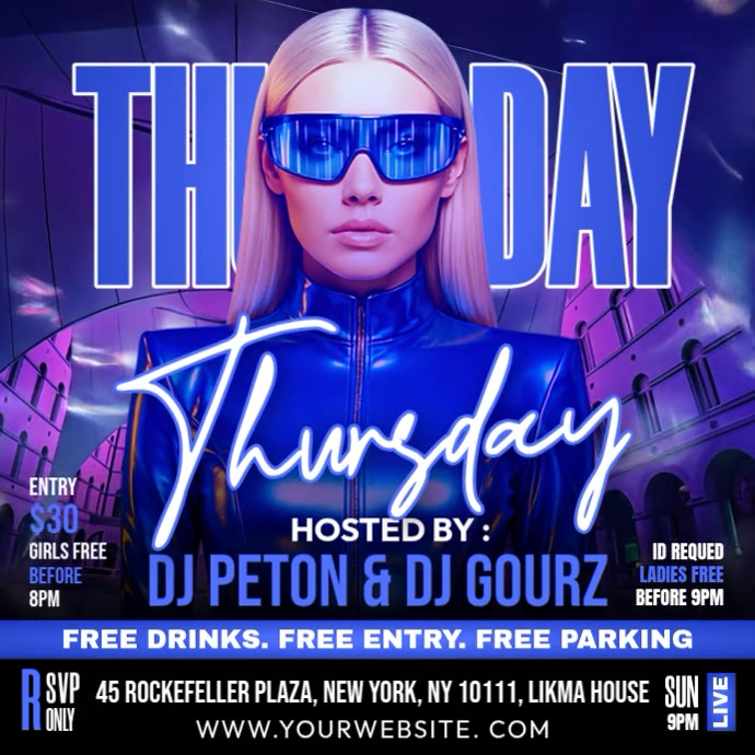 Blue Gradient Thursday Party Night Square (1:1) Template | PosterMyWall