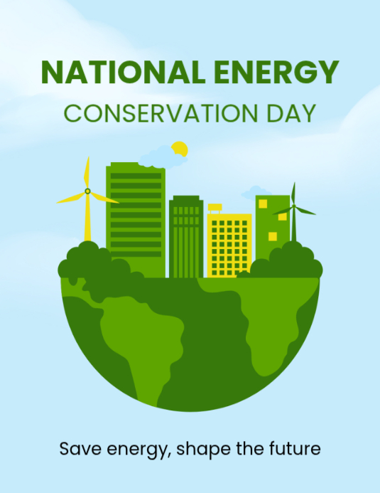 Blue Green and Yellow Illustrative Energy Conservation day flyer 2025 ...