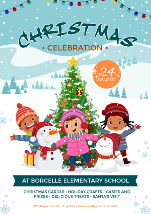 Blue Green Kids Illustration Christmas School Event Posterign Template ...
