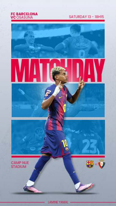 Plantilla de Blue Grunge Soccer Match Day: Barcelona Vs Osasuna ...