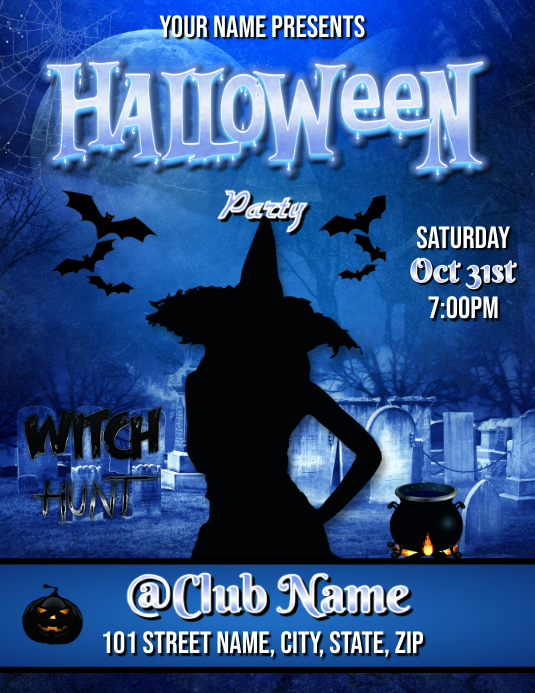 BLUE HALLOWEEN WITCH PARTY FLYER TEMPLATE | PosterMyWall