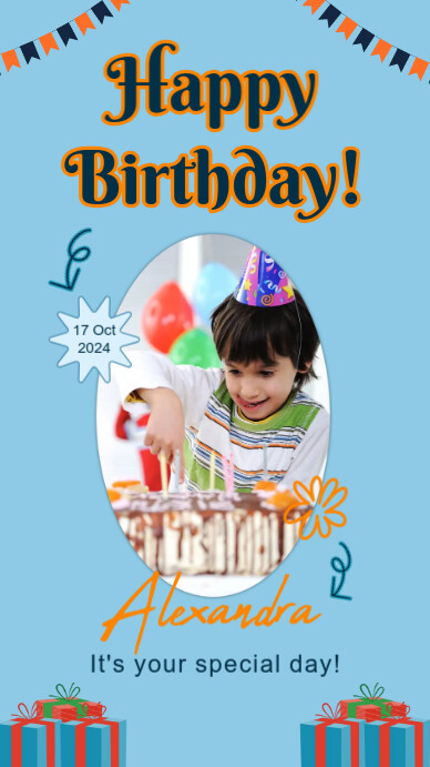 Blue Happy Birthday Instagram Story Template | PosterMyWall