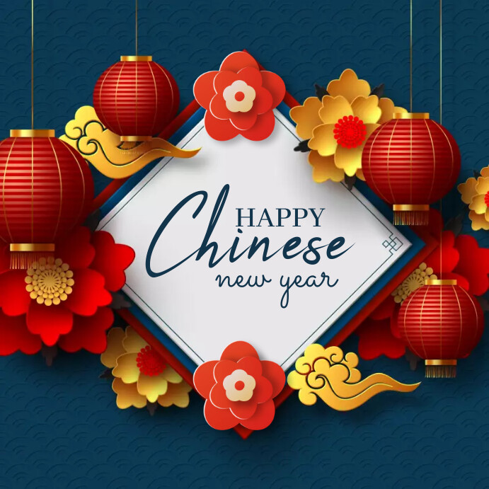 Blue Happy Chinese New Year Post Template | PosterMyWall