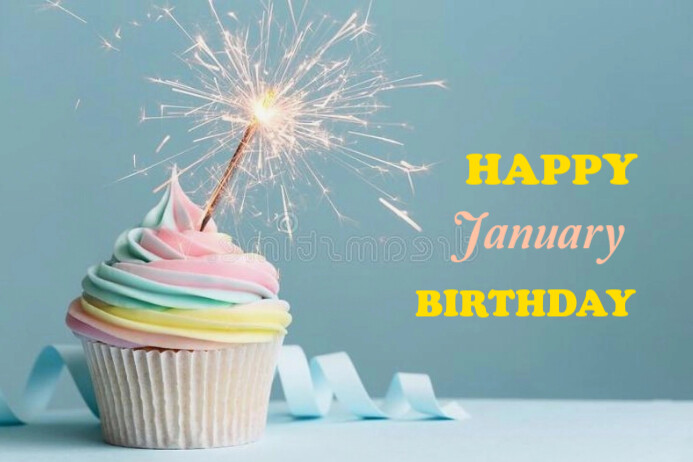 Blue Happy January Birthday Poster Template | PosterMyWall