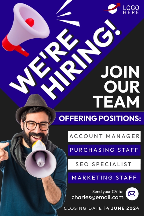 Blue Hiring Poster Template | PosterMyWall