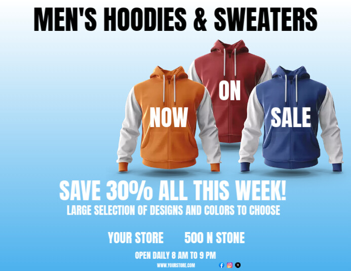 Blue Hoodies And Sweaters Sale Ad Flyer (us Letter) Template | PosterMyWall