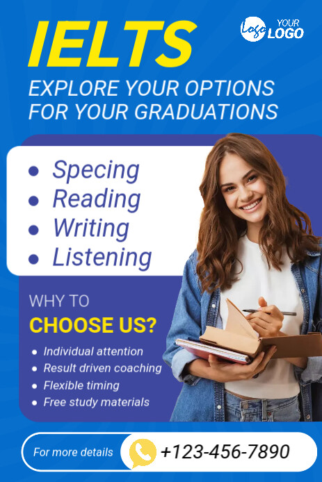 Blue Ielts Course Ad Template, Pinterest Graphic | PosterMyWall