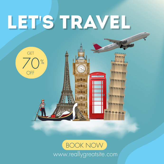 Modèle Blue Illustrated Travel Facebook Post | PosterMyWall