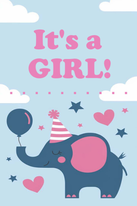 Blue Illustrative Baby Announcement Poster Templat | PosterMyWall