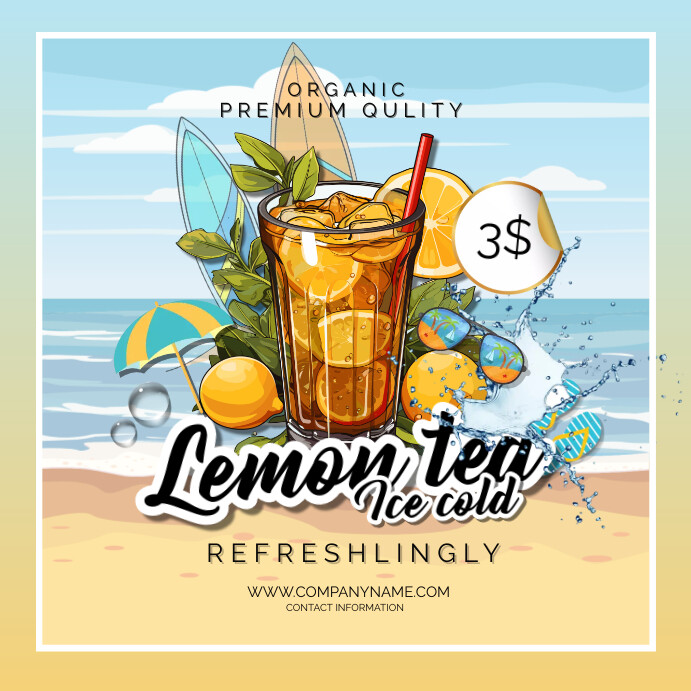Blue Illustrative Beach Inspired Lemon Tea Te Template | PosterMyWall