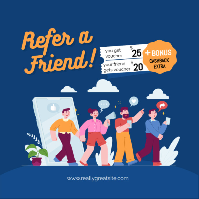 Blue Illustrative Blue And Orange Organic Illustrative Refer A Friend ...