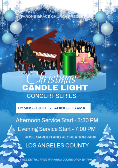 Blue Illustrative Candle Light Service A4 Template | PosterMyWall