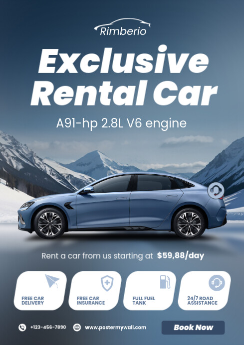 Plantilla de Blue Illustrative Car Rental A4 | PosterMyWall