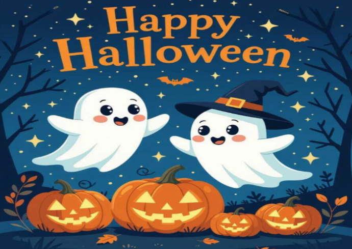 Blue Illustrative Cute Halloween Cards For Children Postcard Template ...