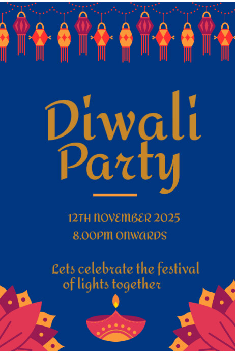 Blue Illustrative Diwali Party Invitation Template Poster | PosterMyWall