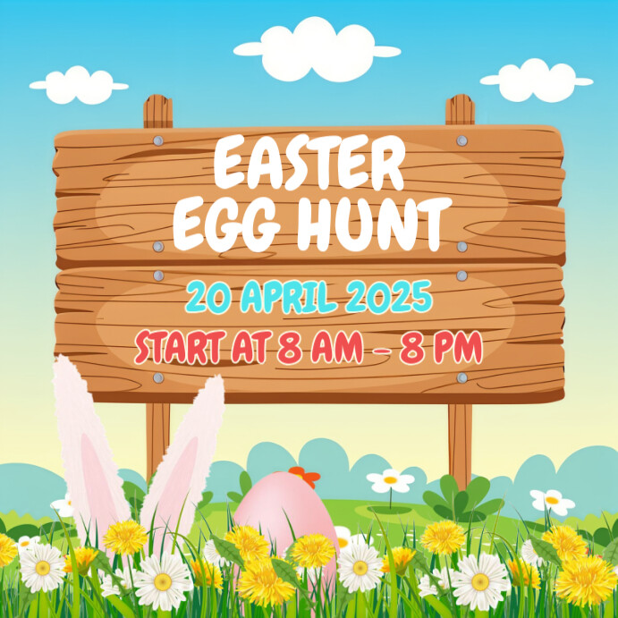 Blue Illustrative Easter Egg Hunt Instagram Post Template | PosterMyWall