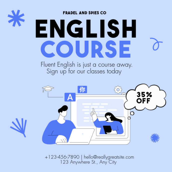 Blue Illustrative English Course Instagram Post Template | PosterMyWall