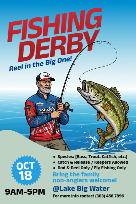 Blue Illustrative Fishing Derby Poster Template | PosterMyWall