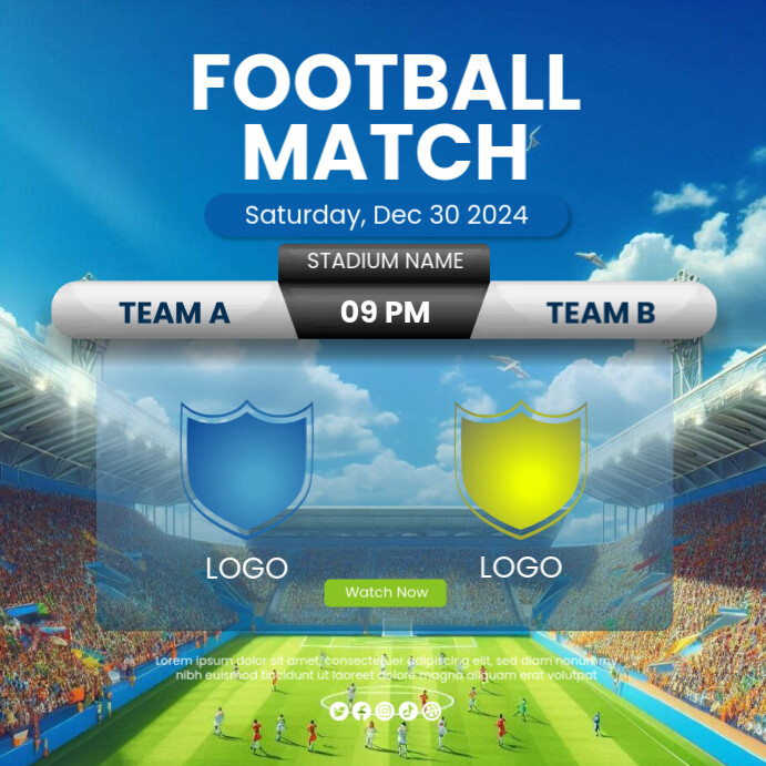 Blue Illustrative Football Match Poster Flyer Instagram Post Template ...