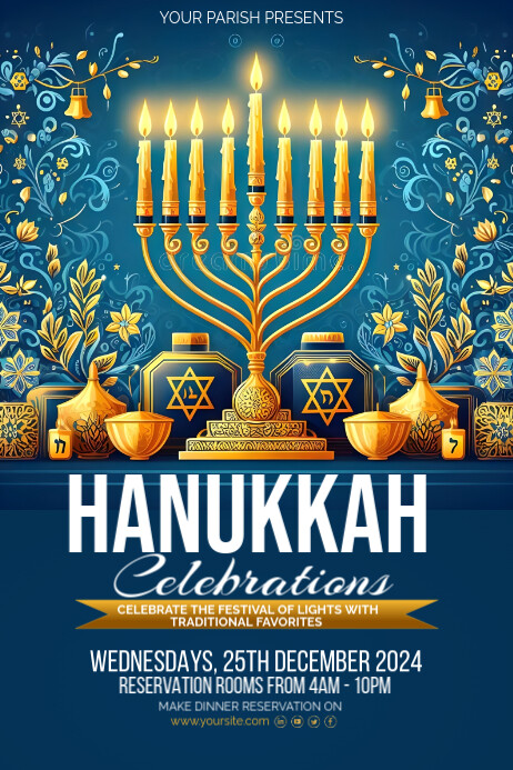 Blue Illustrative Hanukkah Poster Template | PosterMyWall