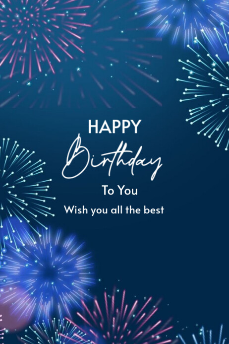 Blue Illustrative Happy Birthday To You Poster Template | PosterMyWall