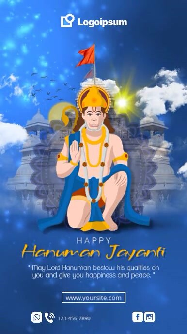 Modèle Blue Illustrative Happy Hanuman Jayanti Digital Display (9:16 ...