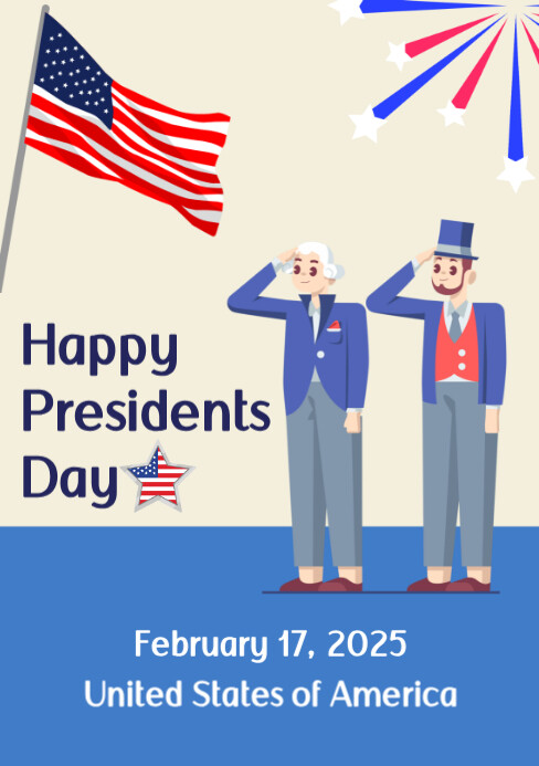 Blue Illustrative Happy Presidents Day 2025 A5 เทมเพลต | PosterMyWall