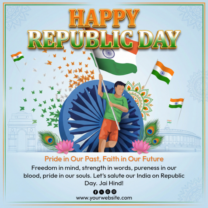 Plantilla de Blue Illustrative Happy Republic Day Square (1:1 ...