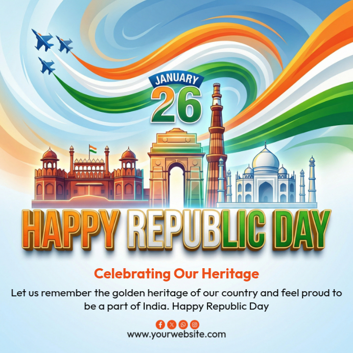 Blue Illustrative Happy Republic Day Square (1:1) Template | PosterMyWall