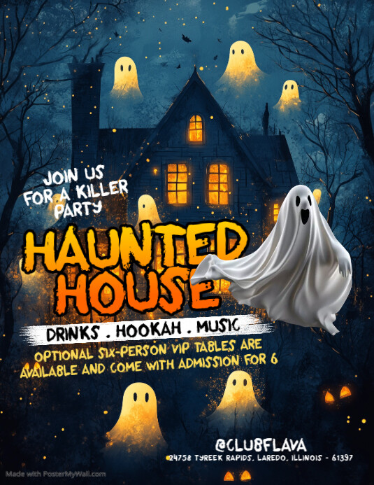 Blue Illustrative Haunted House Flyer (us Letter) Template | PosterMyWall