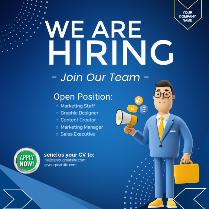 Blue Illustrative Hiring Instagram Post Template | PosterMyWall