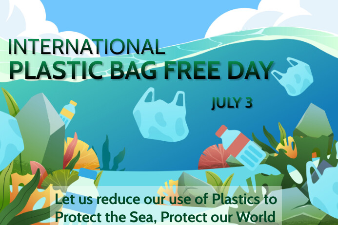 Blue Illustrative International Plastic Bag F Templat | PosterMyWall