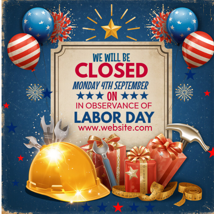 Blue Illustrative Labor Day Closed Notice Template Instagram Post ...