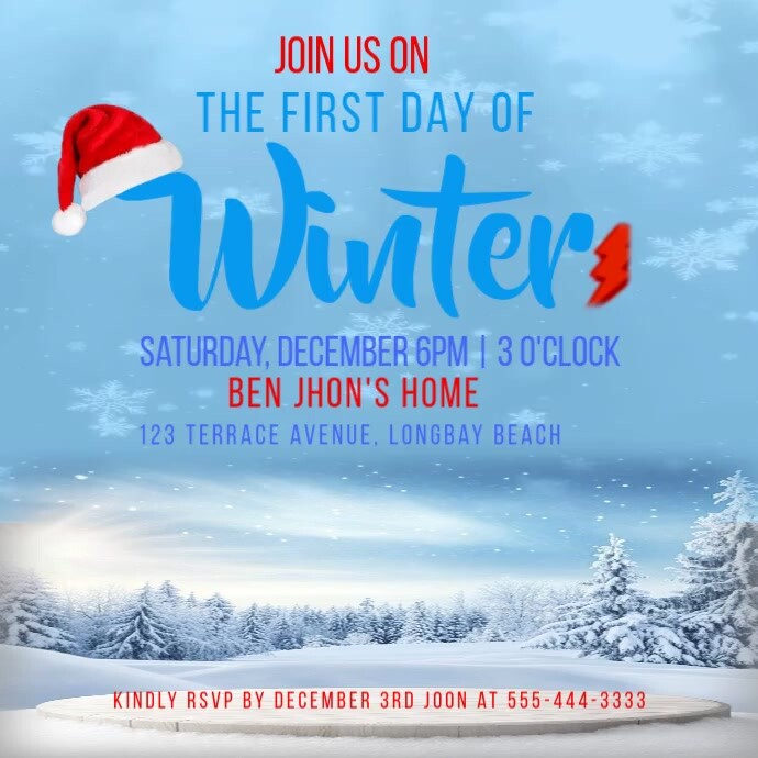 Blue Illustrative Light Blue First Day Of Winter Invitation Instagram ...