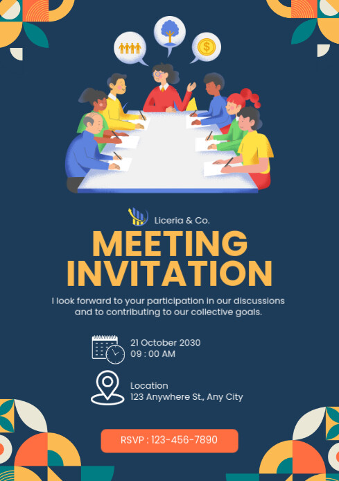 Blue Illustrative Meeting Invitation A4 Template | PosterMyWall