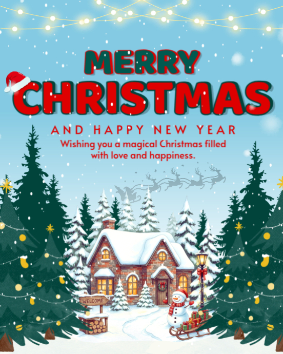 Blue Illustrative Merry Christmas And Happy New Year Holiday Instagram ...
