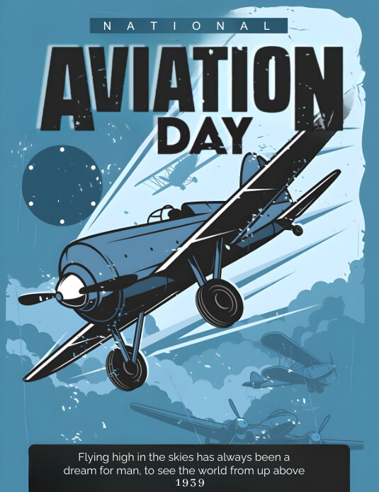 Blue Illustrative National Aviation Day Flye Template | PosterMyWall