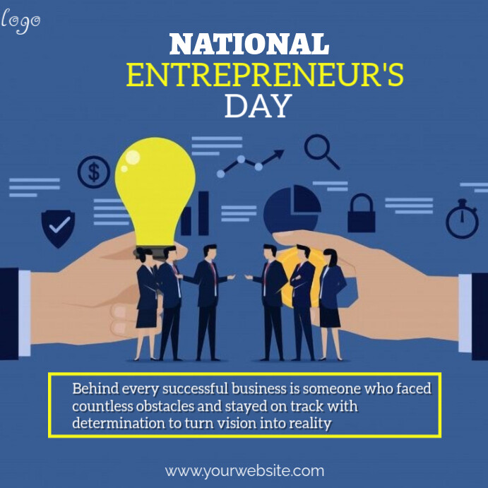 Blue Illustrative National Entrepreneur's Day Instagram Post Template ...