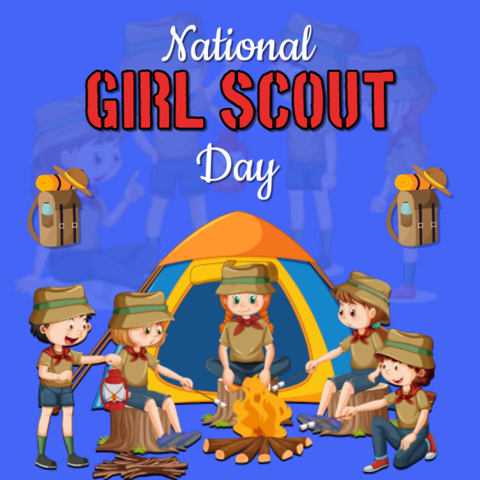 Blue Illustrative National Girl Scout Day Album Cover Template ...