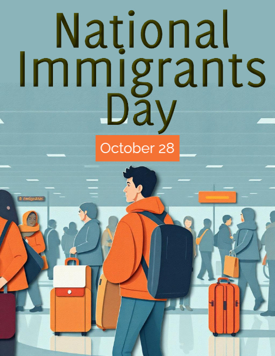 Plantilla de Blue Illustrative National Immigrants Day Flyer (us Letter ...