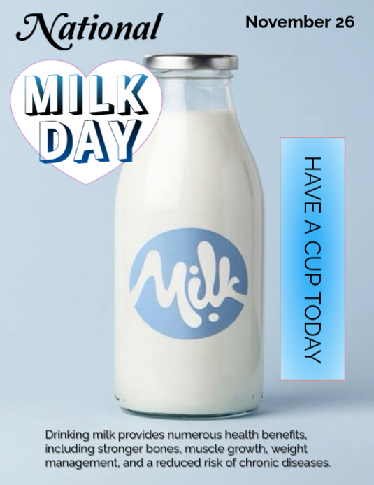 Blue Illustrative National Milk Day Celebration Flyer (us Letter ...