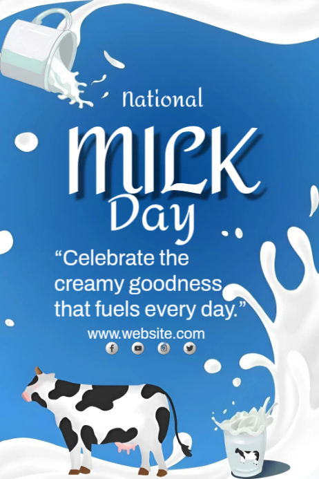 Blue Illustrative National Milk Day Poster Template | PosterMyWall