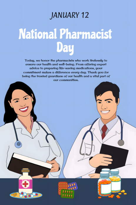 Copy of Blue Illustrative National Pharmacist Day Poster | PosterMyWall
