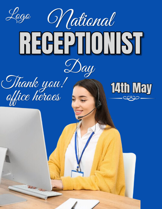 Blue Illustrative National Receptionist Day Flyer (us Letter) Template ...