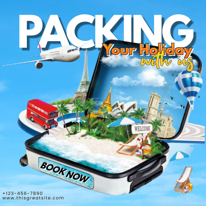 Blue Illustrative Packing Your Holiday Travel Template | PosterMyWall